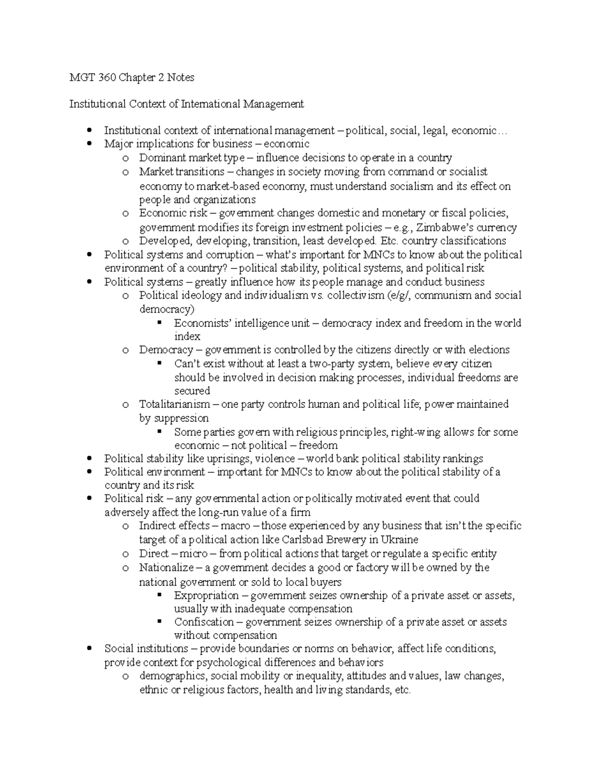 MGT 360 Chapter 2 Notes IM Institutional Context - .. Major ...