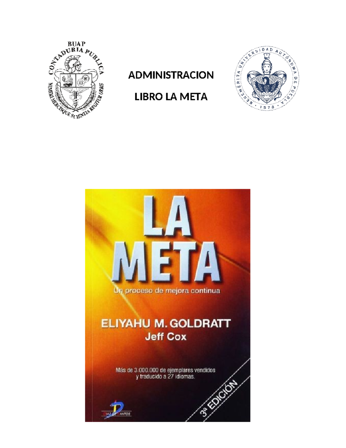 LA META - Es un resumen sobre el libro la meta - ADMINISTRACION LIBRO ...