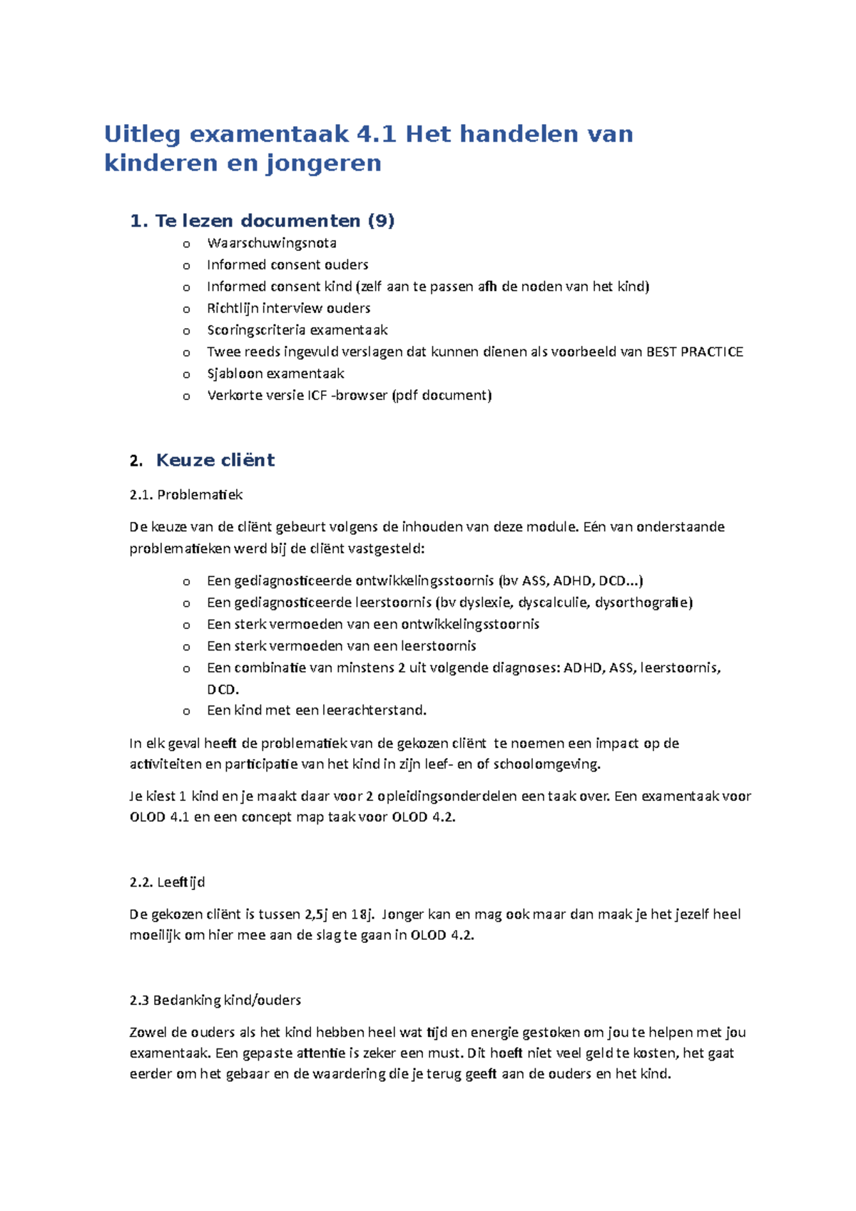 21-22 Uitleg examentaak 4.1 Het handelen van kinderen en jongeren - Te ...