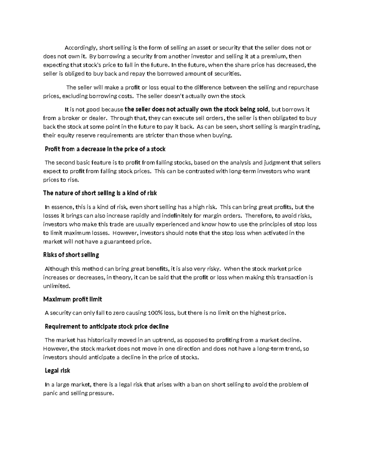 Short Sales - lecture notes for 1st month - Accordingly, short selling ...