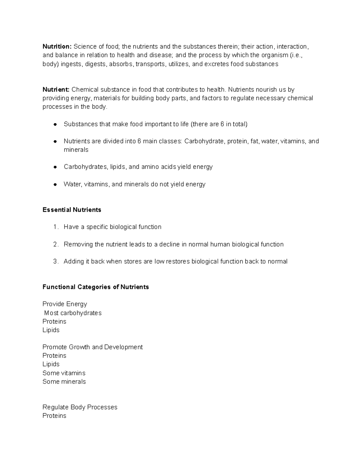 Nutrition Chapter 1 Notes - Nutrition: Science of food; the nutrients ...