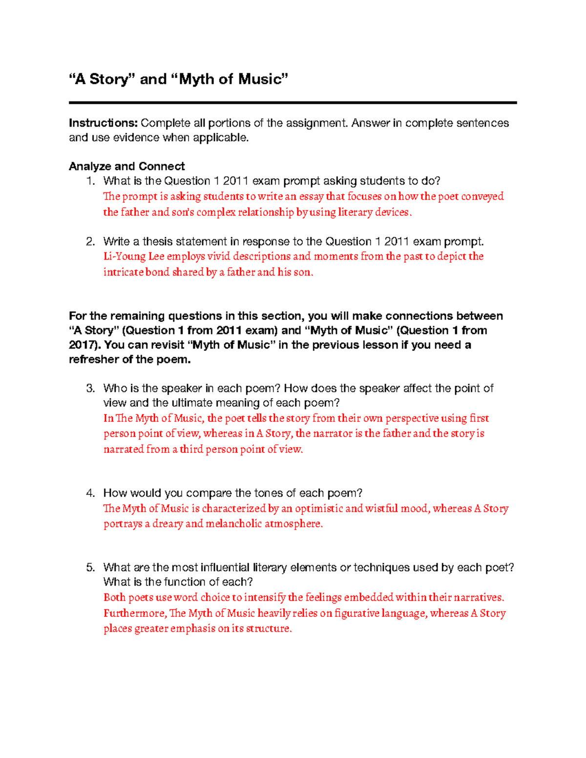 05.06 Analyze, Evaluate, and Apply - “A Story” and “Myth of Music ...