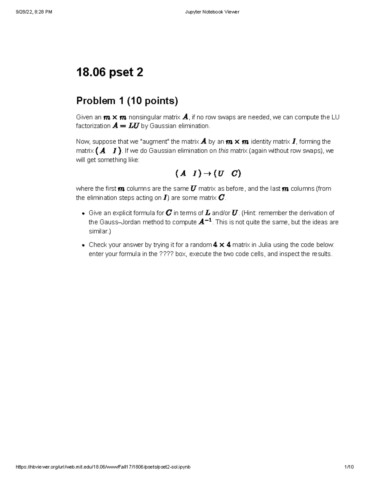 Jupyter Notebook Viewer 2 18 Pset 2 Problem 1 10 Points Given An Nonsingular Matrix If No 