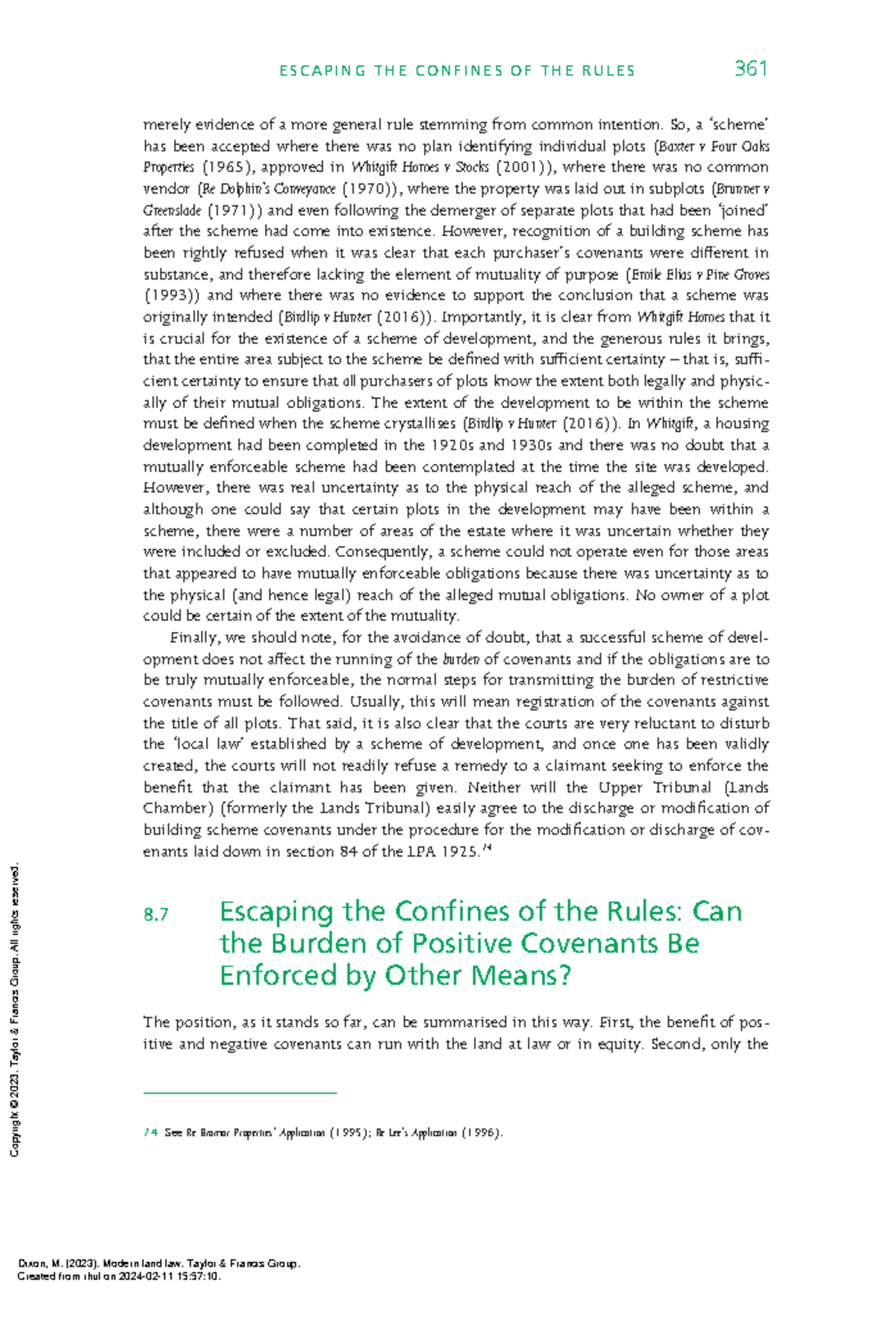 Modern Land Law - (8 Freehold Covenants) - 361 8. E S C A P I N g T h E ...