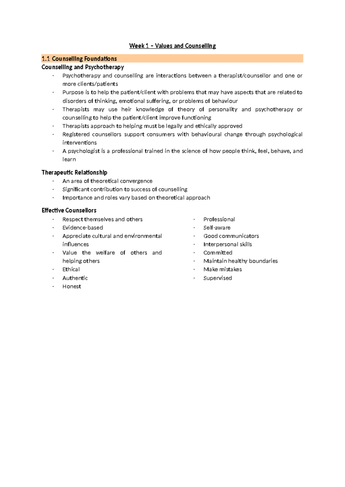 Values and Counselling Notes - Week 1 – Values and Counselling 1 ...