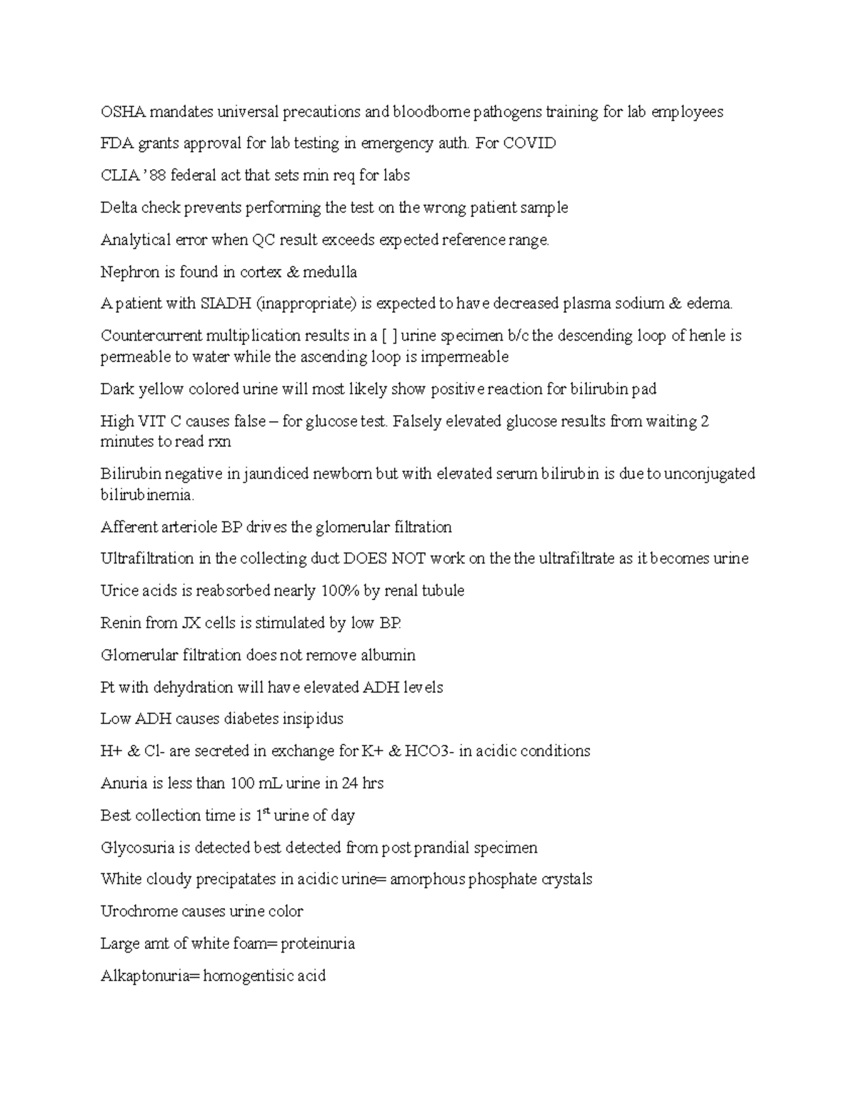 Exam notes - OSHA mandates universal precautions and bloodborne ...