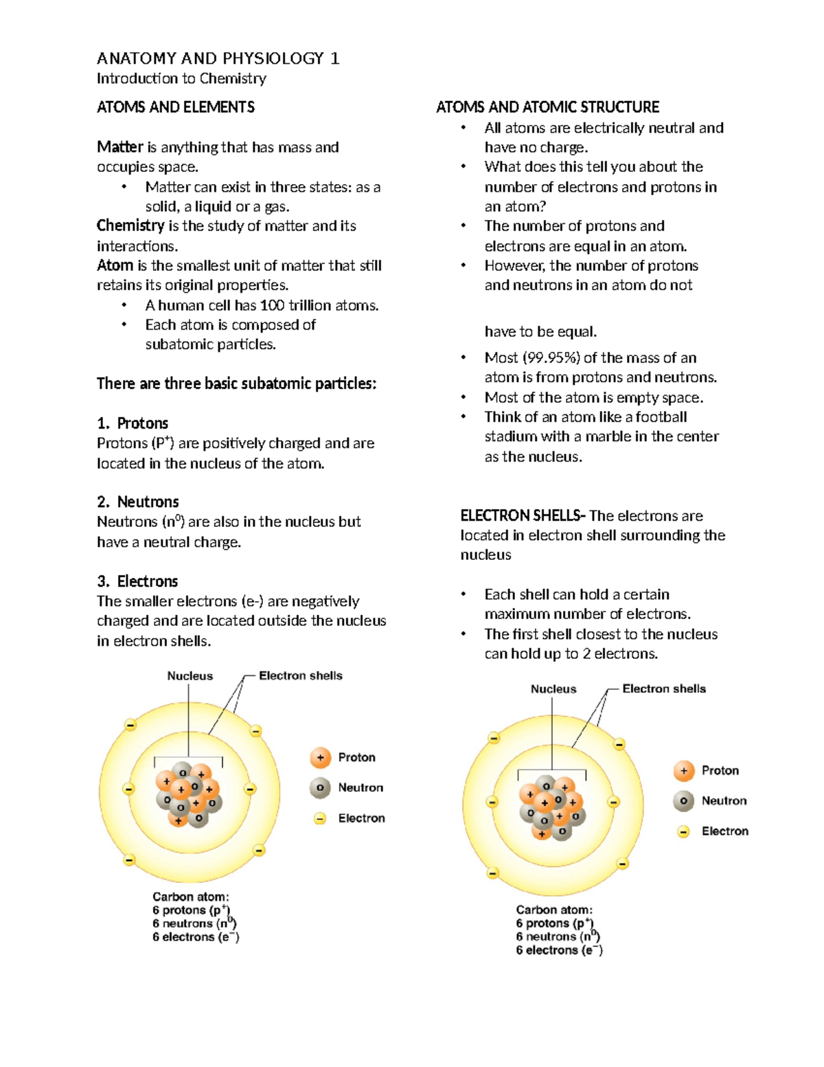 Lecture 2- Atoms AND Elements - Introduction to Chemistry ATOMS AND ...