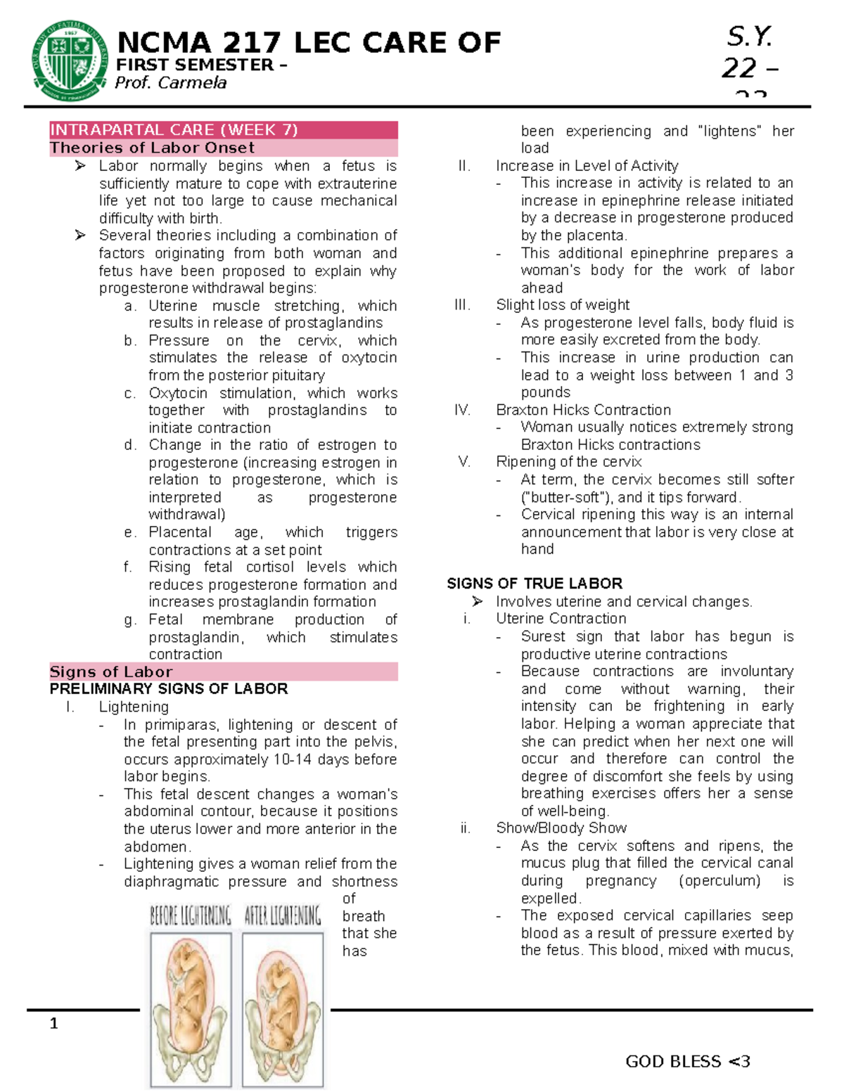 Intrapartal Care - ncma 217 - INTRAPARTAL CARE (WEEK 7) Theories of ...