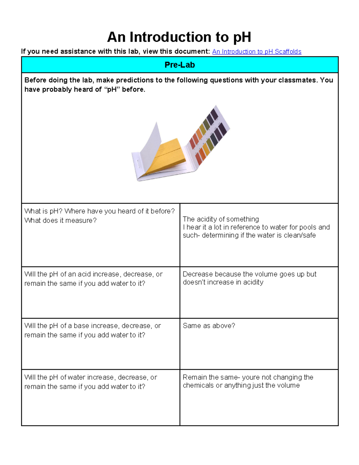 Acid-Base Ph ET Lab - lab complete - An Introduction to pH If you need ...