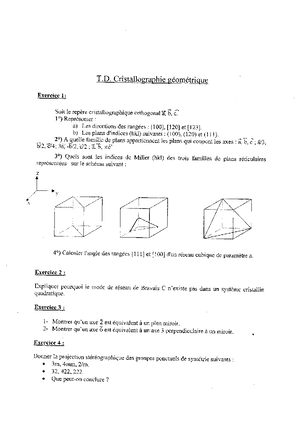 Exercices de Cristallographie géométrique et cristallochimie 11 - Pr ...