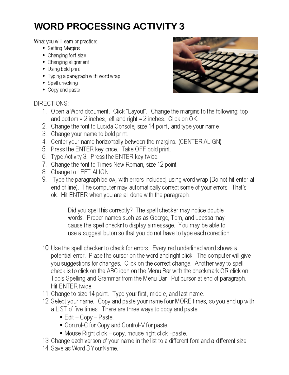 Activity 3 - WORD PROCESSING ACTIVITY 3 What you will learn or practice ...