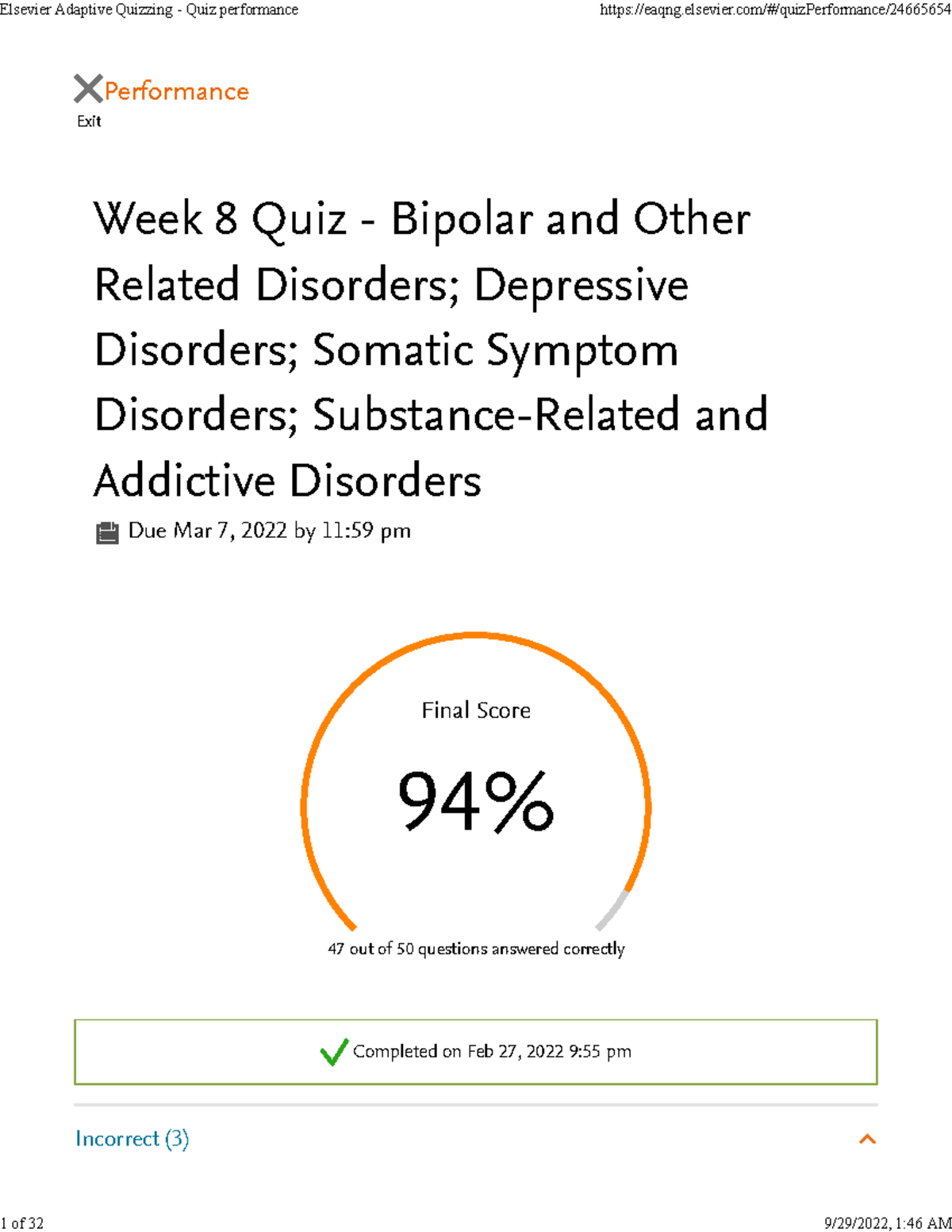 adaptive quizzes - Exit Performance Week 8 Quiz - Bipolar and Other ...