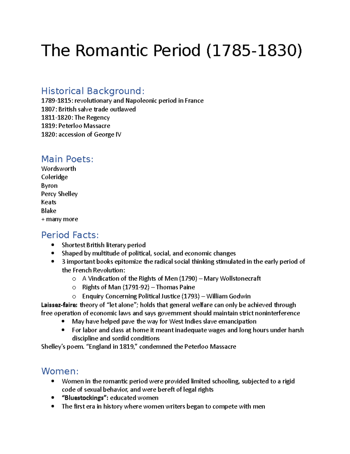 The Romantic Period Notes - The Romantic Period (1785-1830) Historical ...