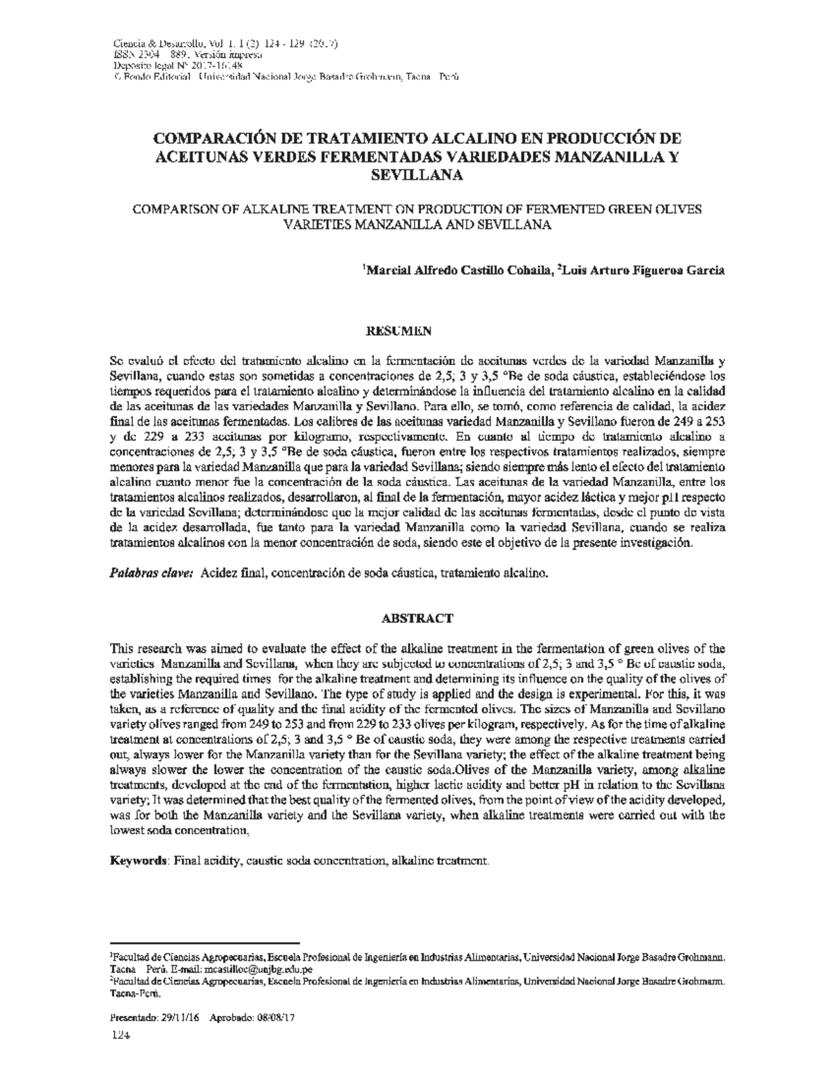 Memo,+C&D 21 12 - ssssssss - Ciencia & Desarrollo, Vol. 1,1 (2) 124- 129 (2017) ISSN 2304 - 8891 ...