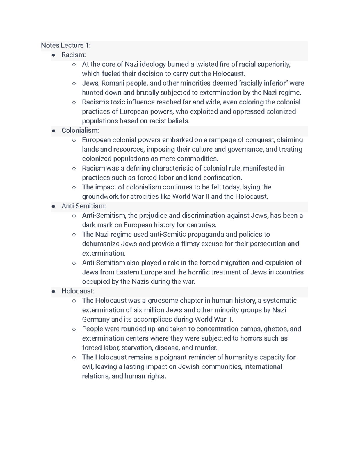 1) Notes Racism, Colonialism, Anti-Semitism Lecture - Notes Lecture 1 ...
