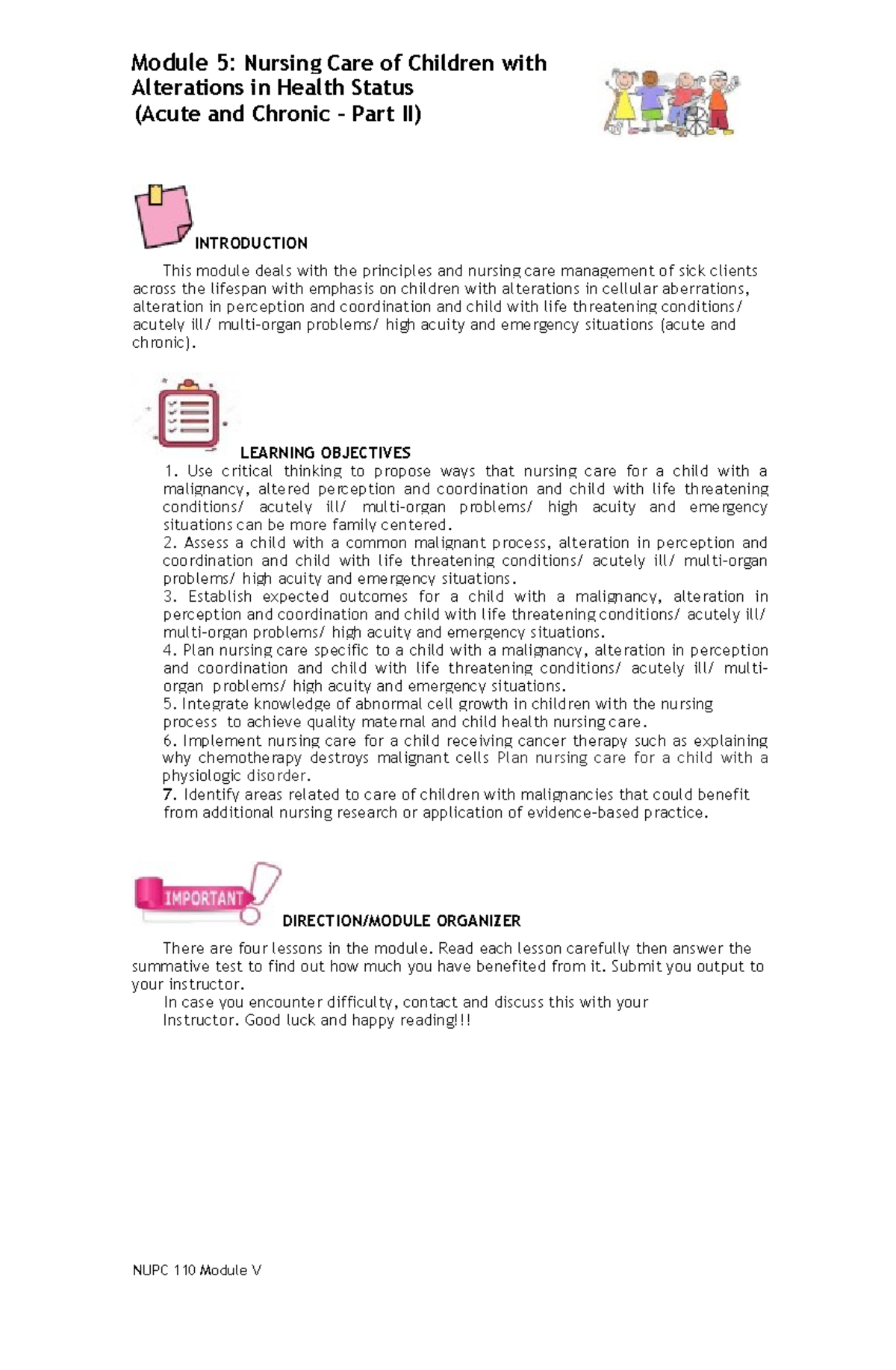 Module V - Module 5: Nursing Care of Children with Alterations in ...