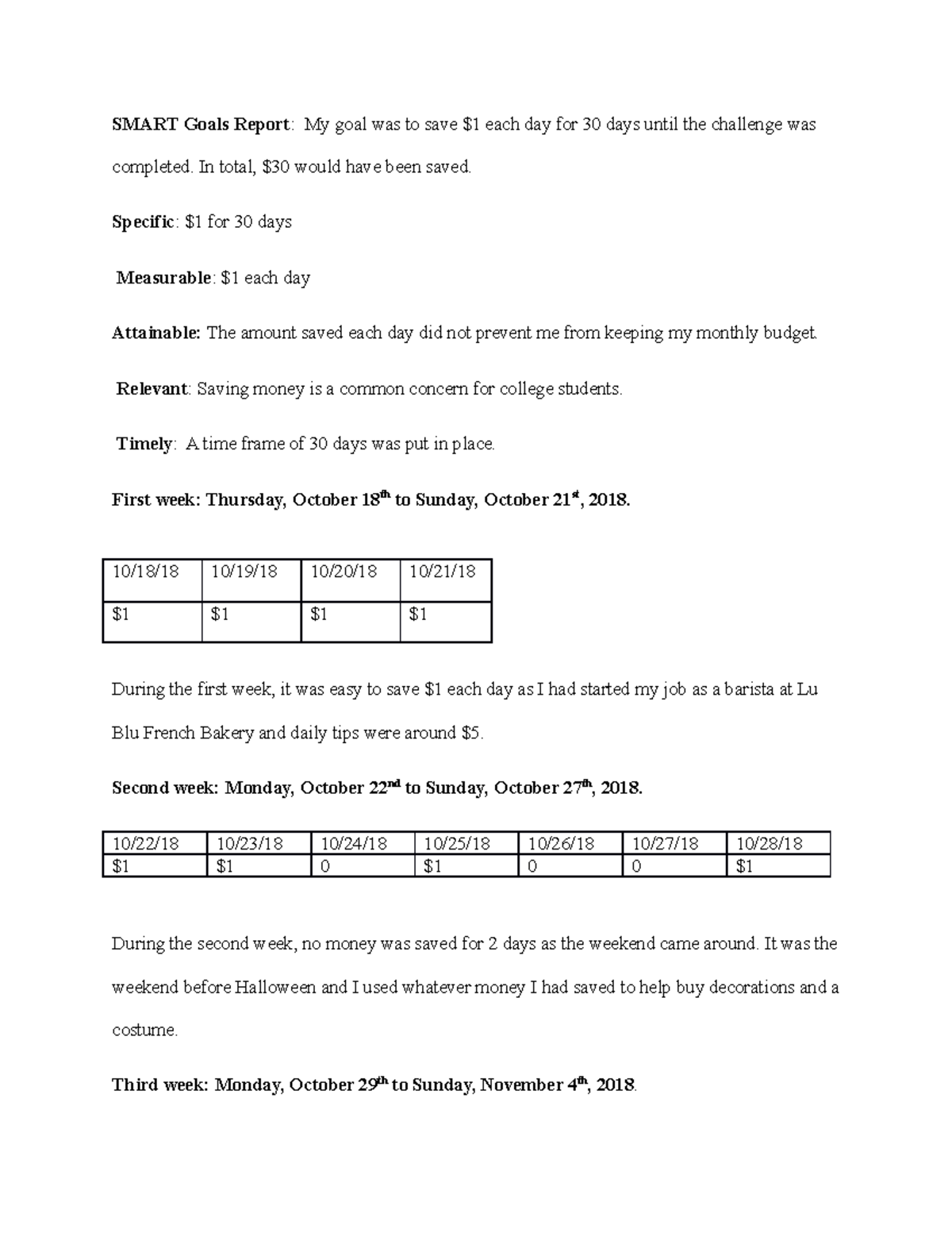 30 day smart goal challenge - SMART Goals Report: My goal was to save ...