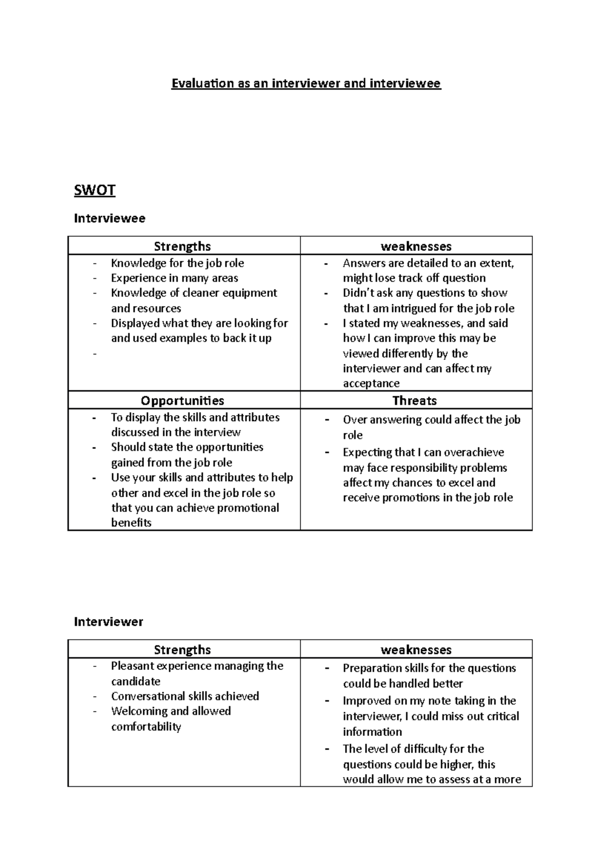Evaluation as an interviwer and interviewee - Evaluation as an ...