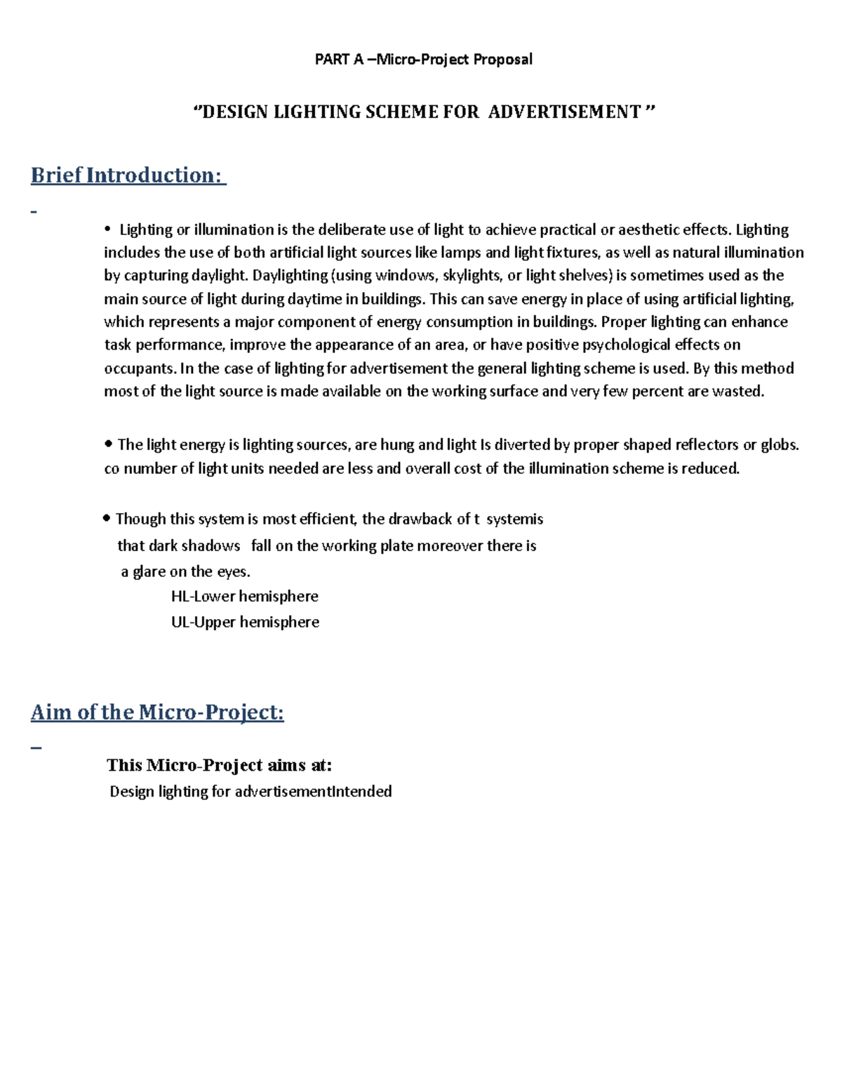 Shubh - PART A –Micro-Project Proposal ‘’DESIGN LIGHTING SCHEME FOR ...