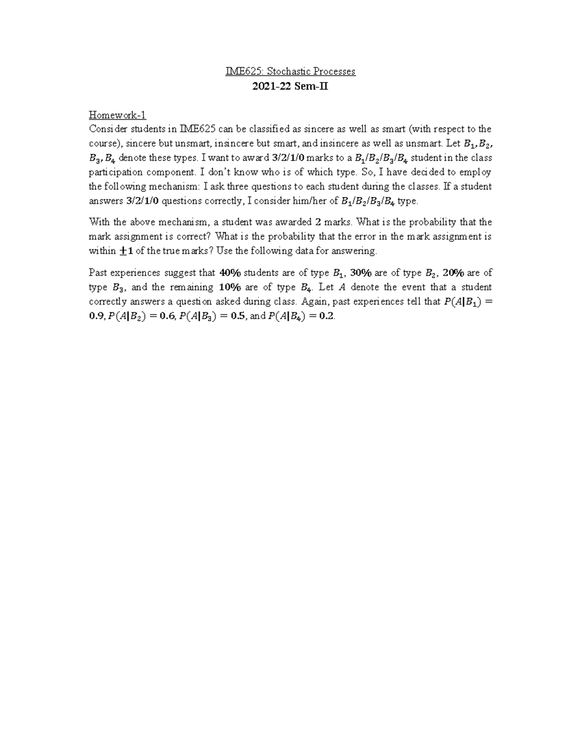Practice Homework Number 1 Ime625 Stochastic Processes 2021 22 Sem Ii Homework Consider