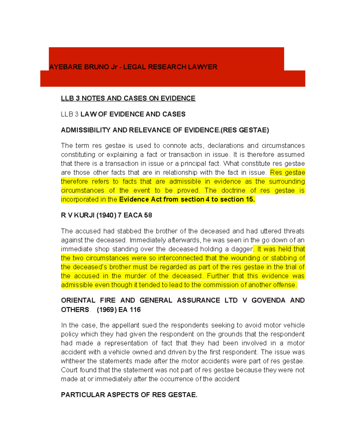 LLB 3 LAW OF Evidence AND Cases - AYEBARE BRUNO Jr - LEGAL RESEARCH ...