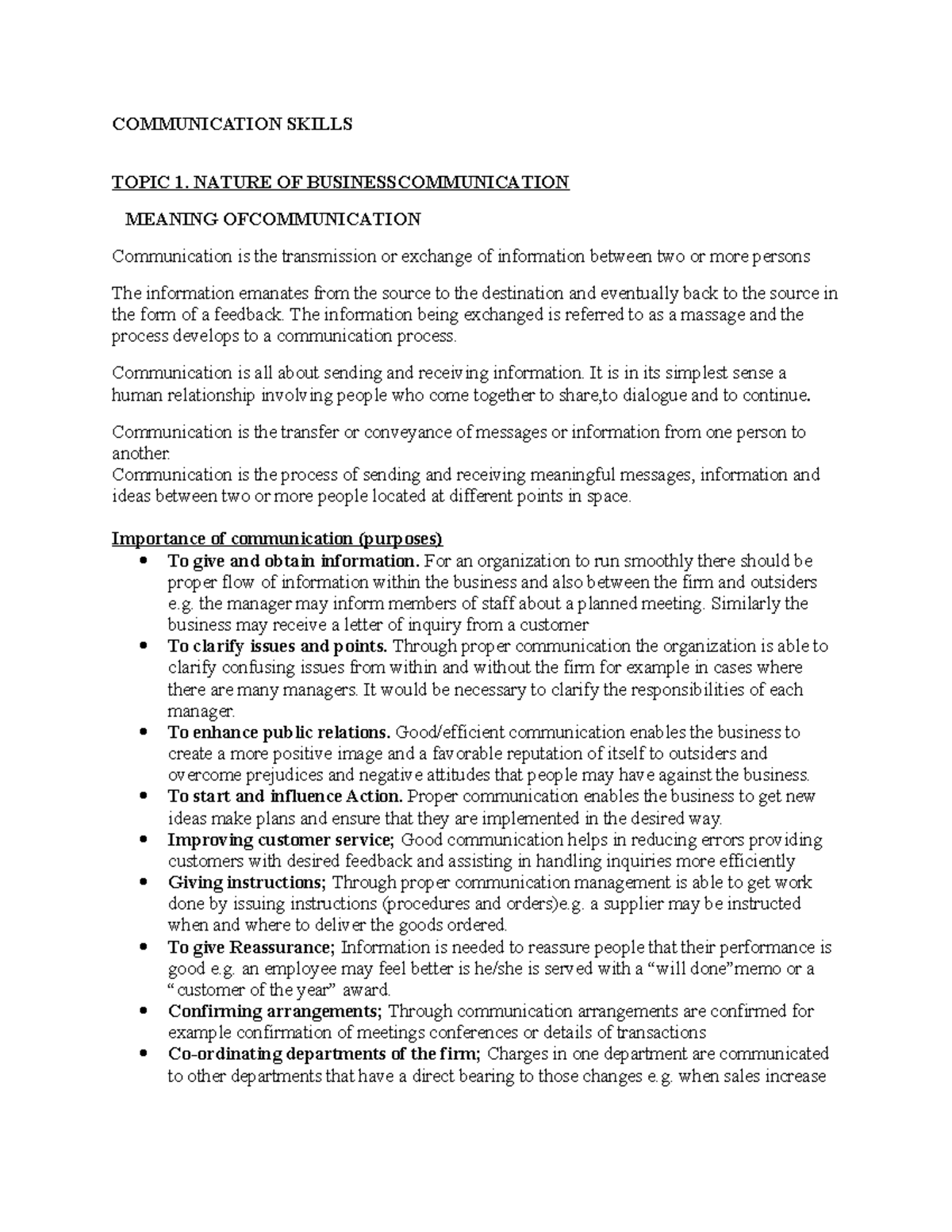 Communication Skills Notes - COMMUNICATION SKILLS TOPIC 1. NA T U R E ...