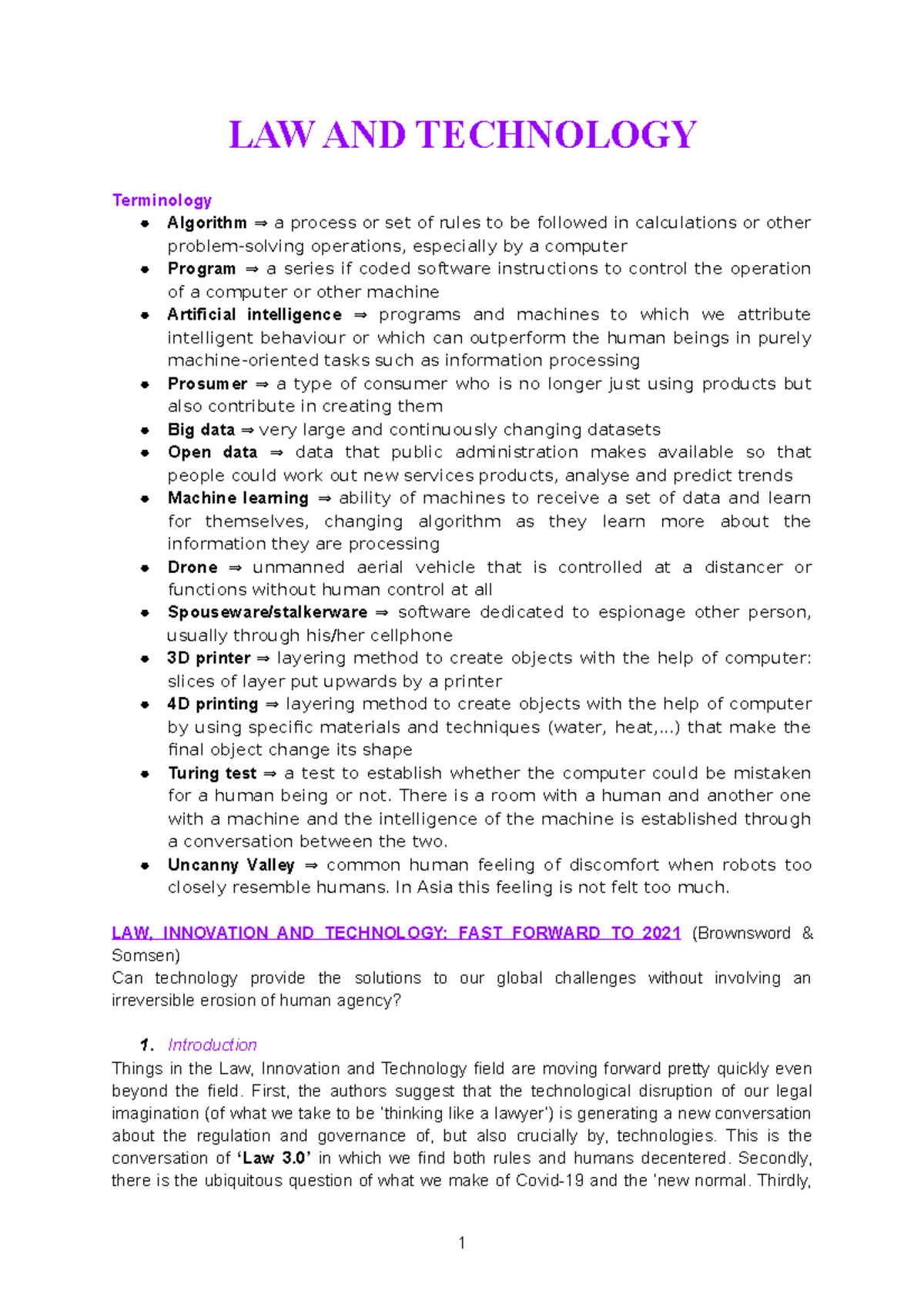 LAW AND Technology - Lecture and doc notes - LAW AND TECHNOLOGY ...