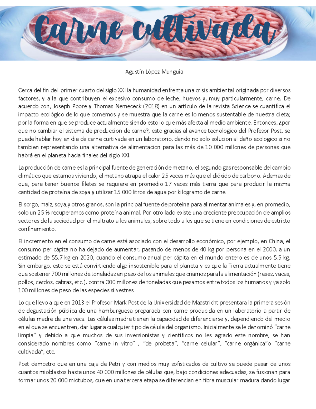 Seguimiento de noticias - LA CARNE CULTIVADA Agustín López Munguía ...