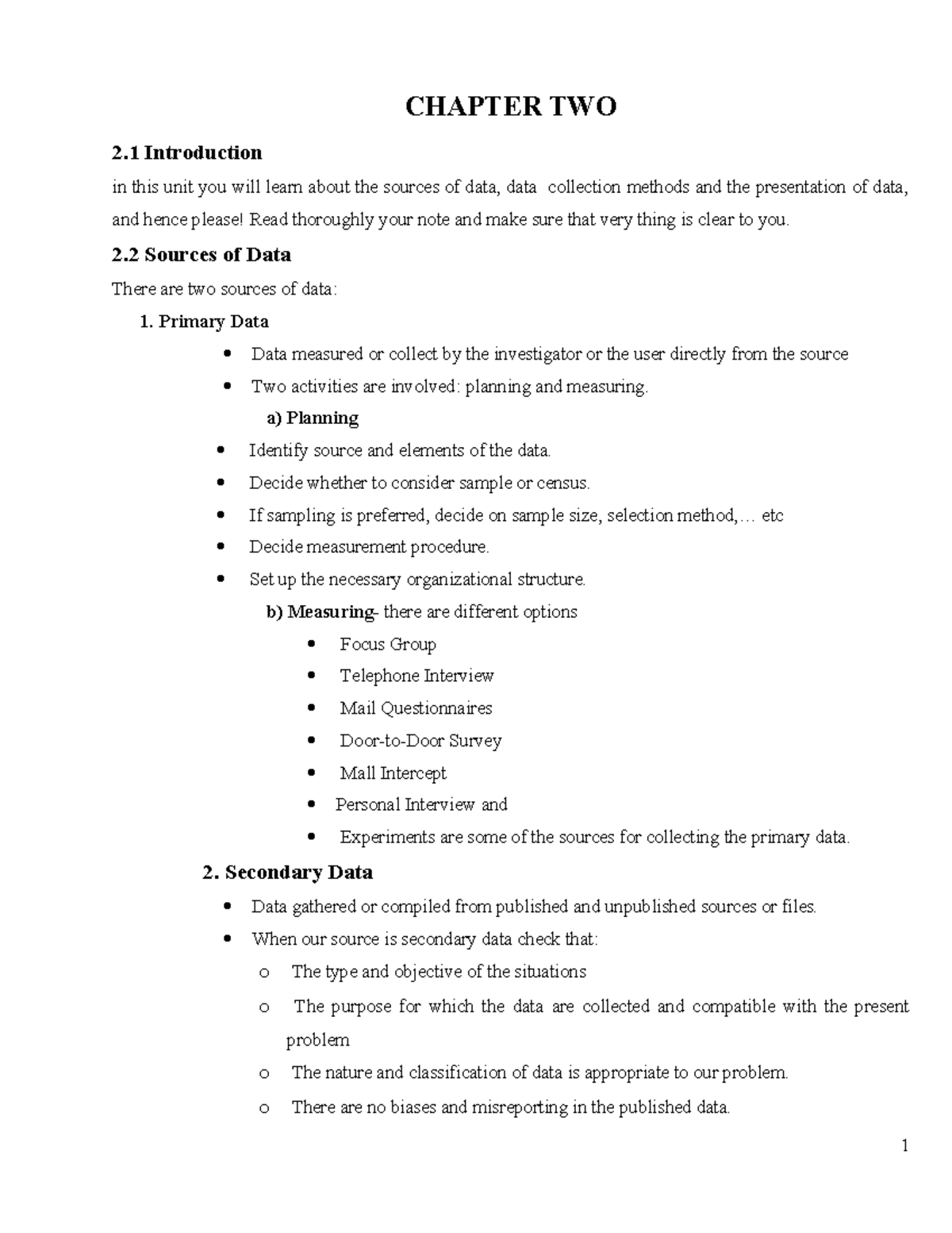 Stata I, Chapter TWO, DATA Collection - CHAPTER TWO 2 Introduction in this unit you will learn ...
