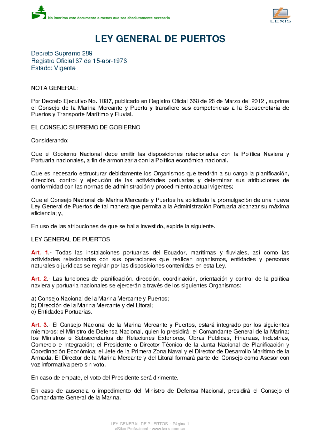 LEY General DE Puertos - LEY GENERAL DE PUERTOS Decreto Supremo 289 ...
