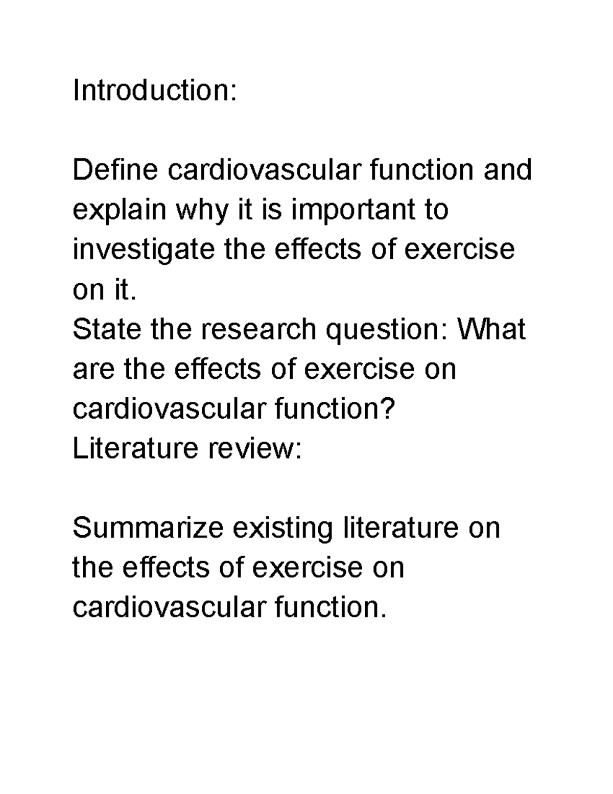 Study guide - Investigating the effects of exercise on cardiovascular ...