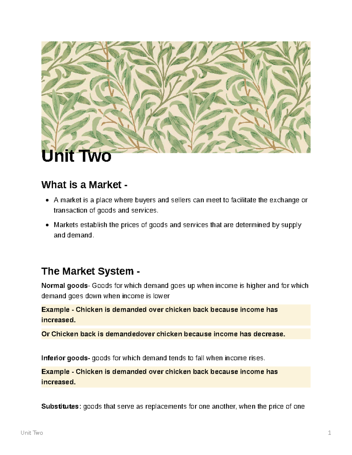 Unit Two - Business Economics - Unit Two What is a Market - A market is ...