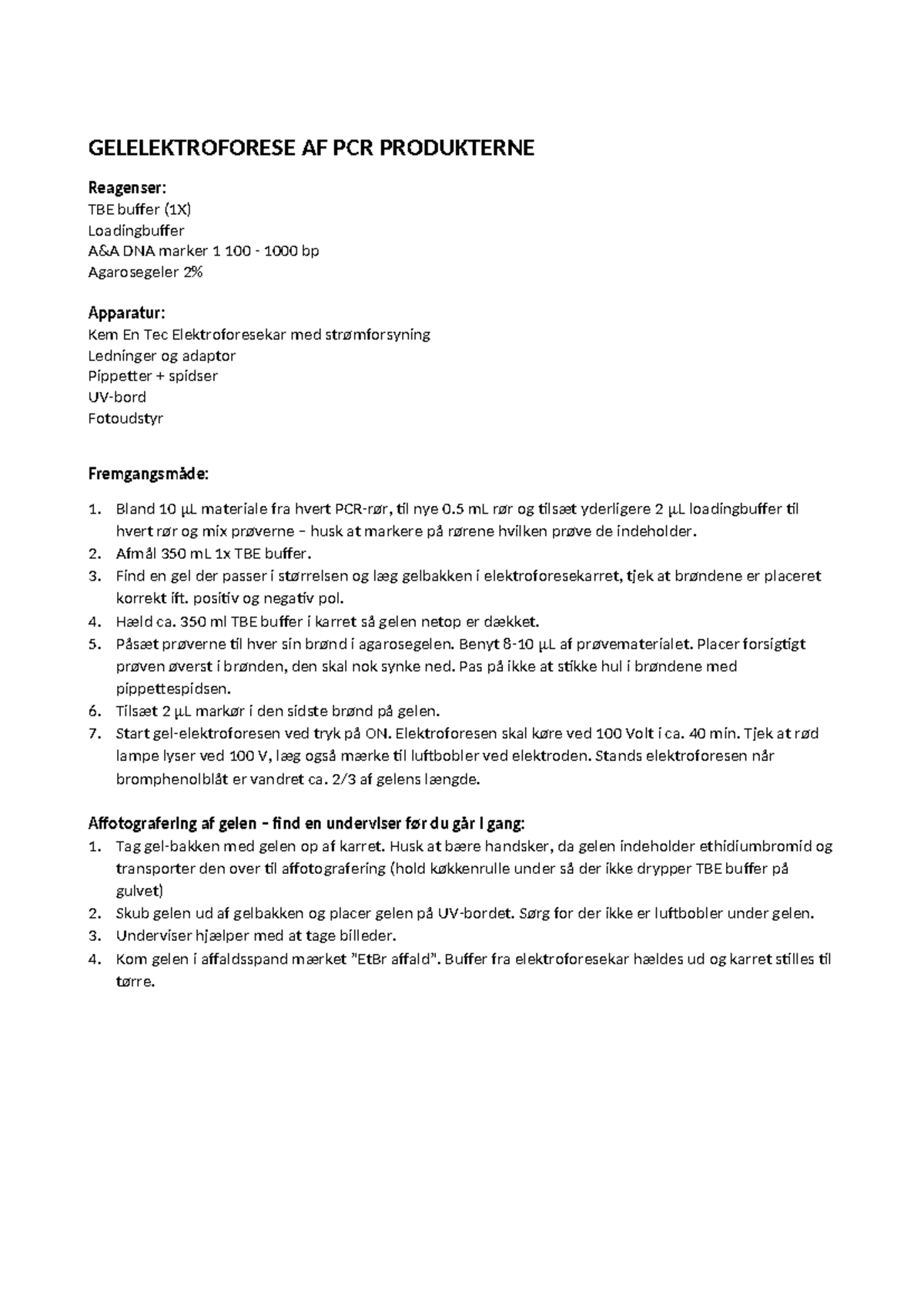 Gelelektroforese AF PCR Produkterne - GELELEKTROFORESE AF PCR ...