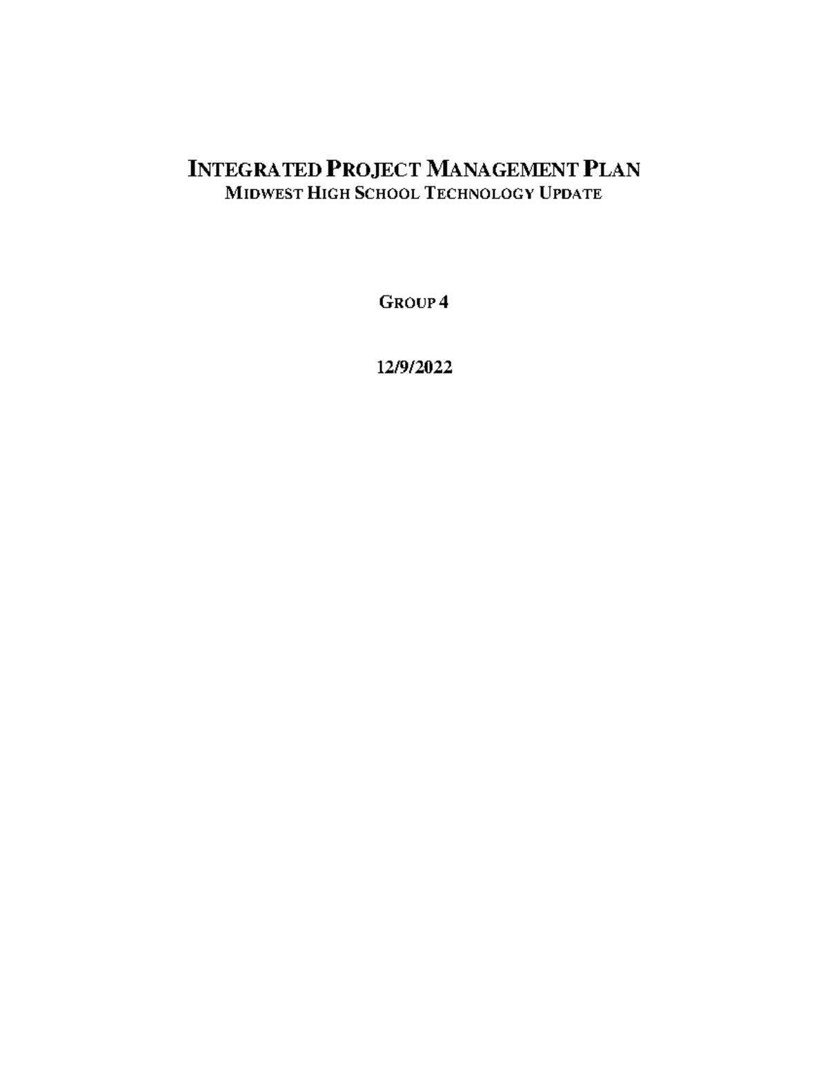 Integrated Project Management Plan Standalone - INTEGRATED PROJECT ...