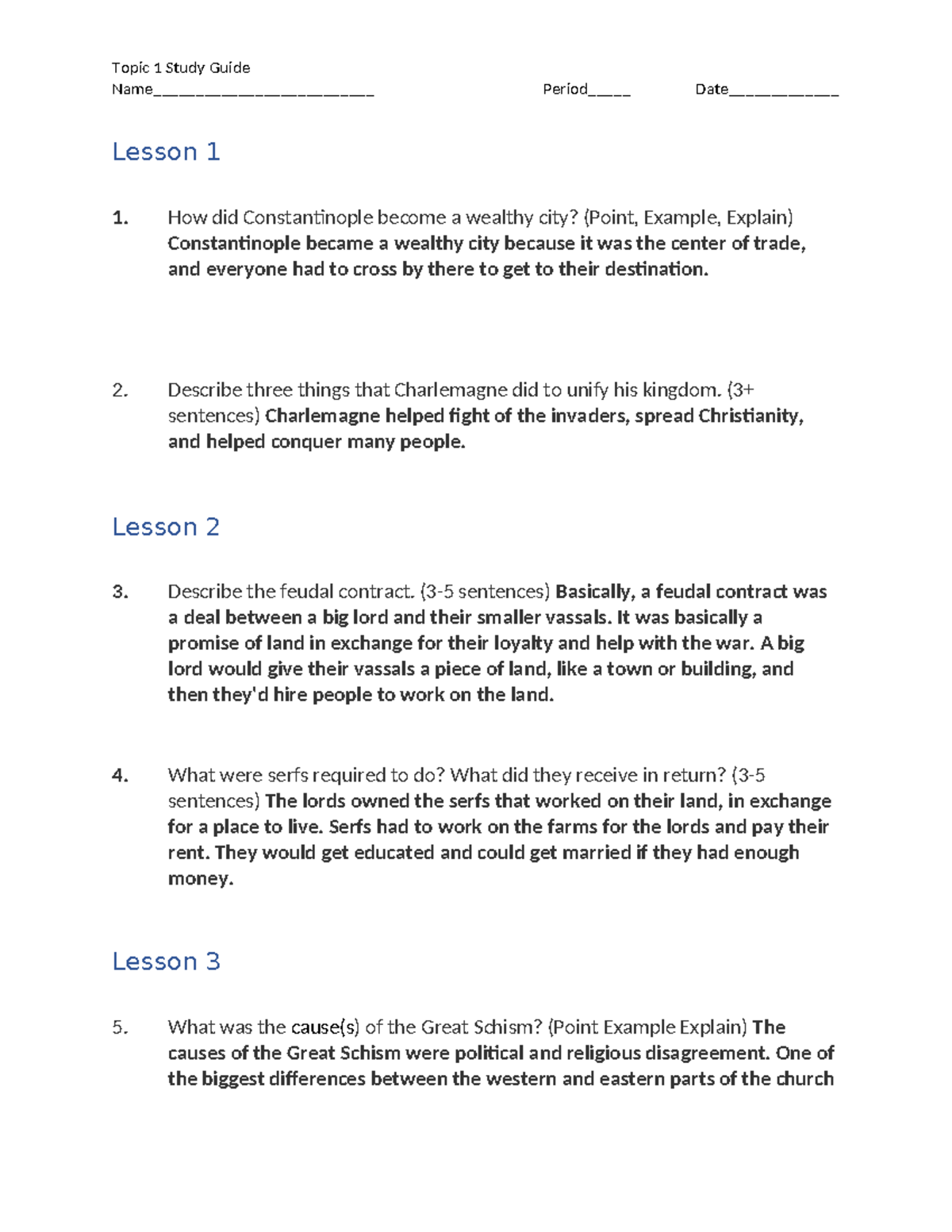 Topic 1 Study Guide - Topic 1 Study Guide Name ...