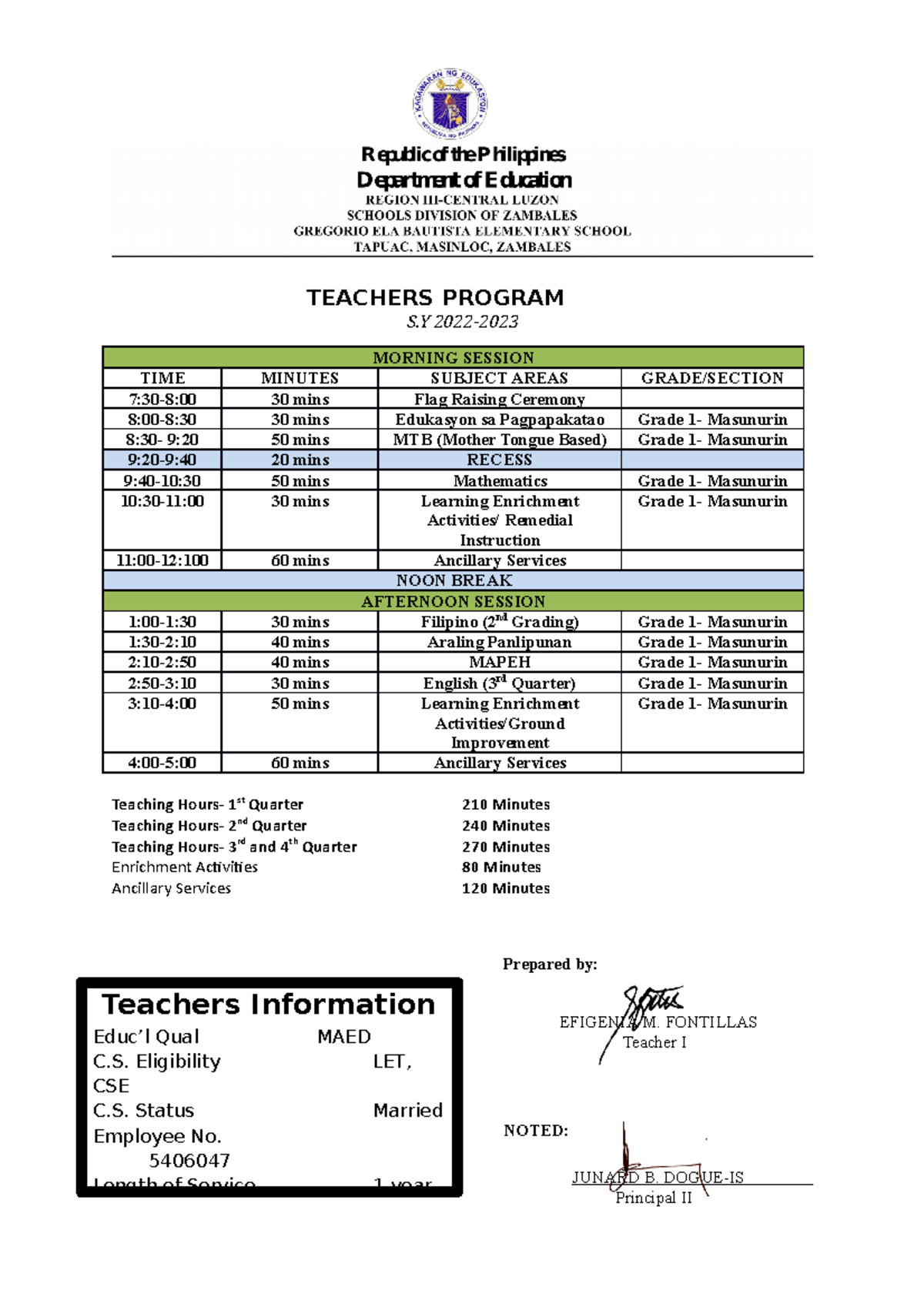 Grade 1 Teachers Program - TEACHERS PROGRAM S 2022- MORNING SESSION ...