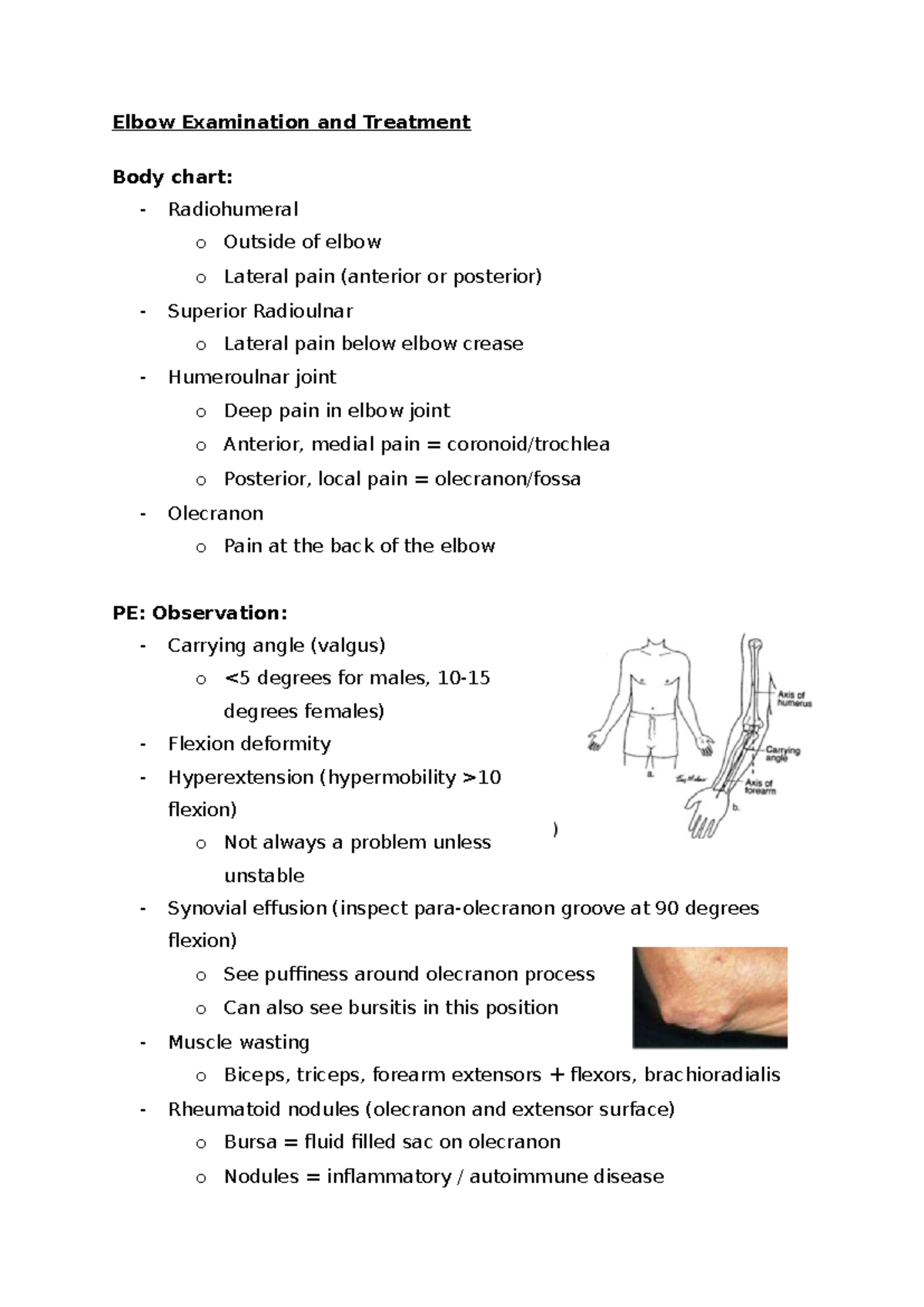 Week 10 Elbow - Summary Musculoskeletal Physiotherapy I - Elbow ...