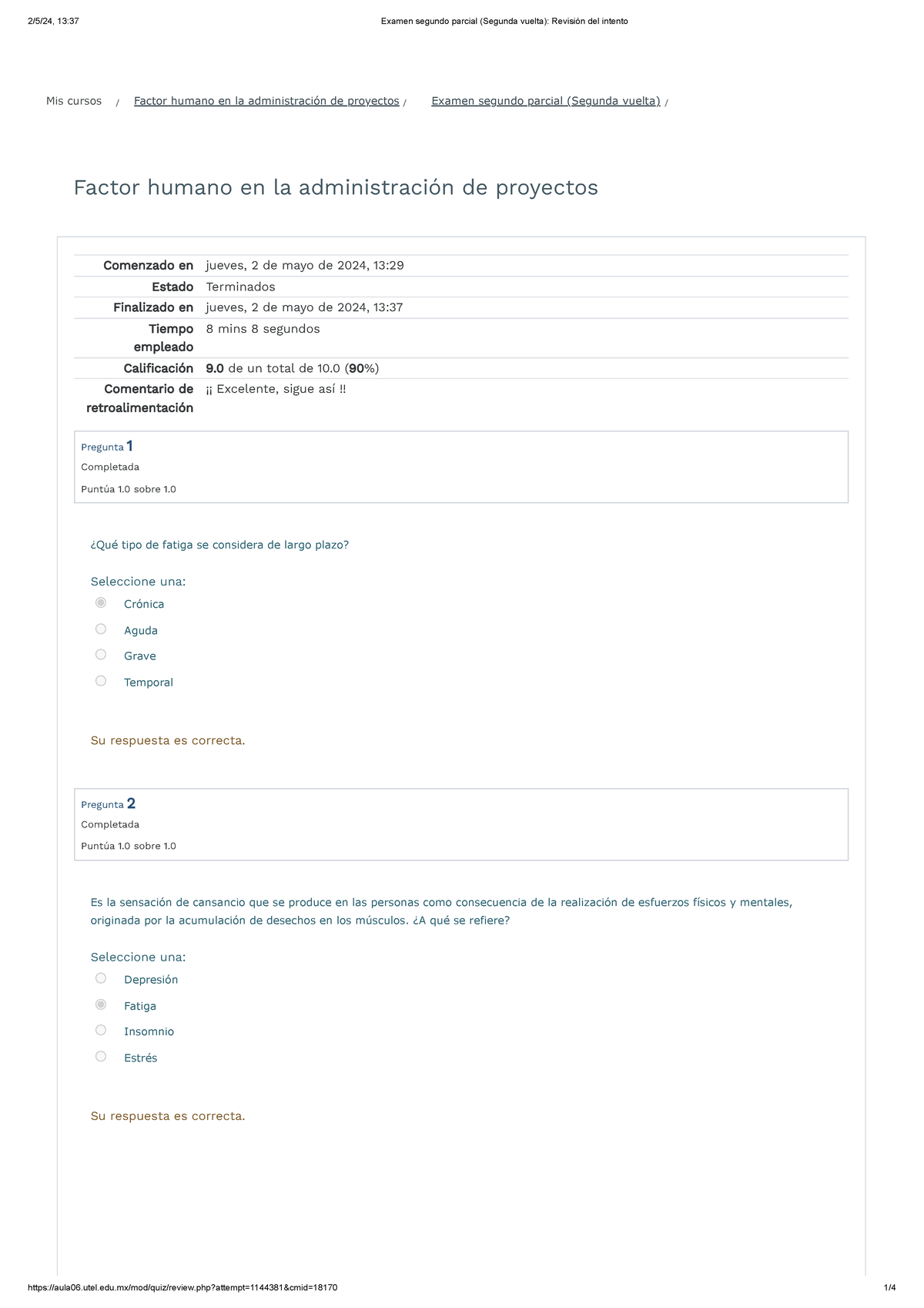 Examen segundo parcial (Segunda vuelta) Revisión del intento - Factor humano en la ...