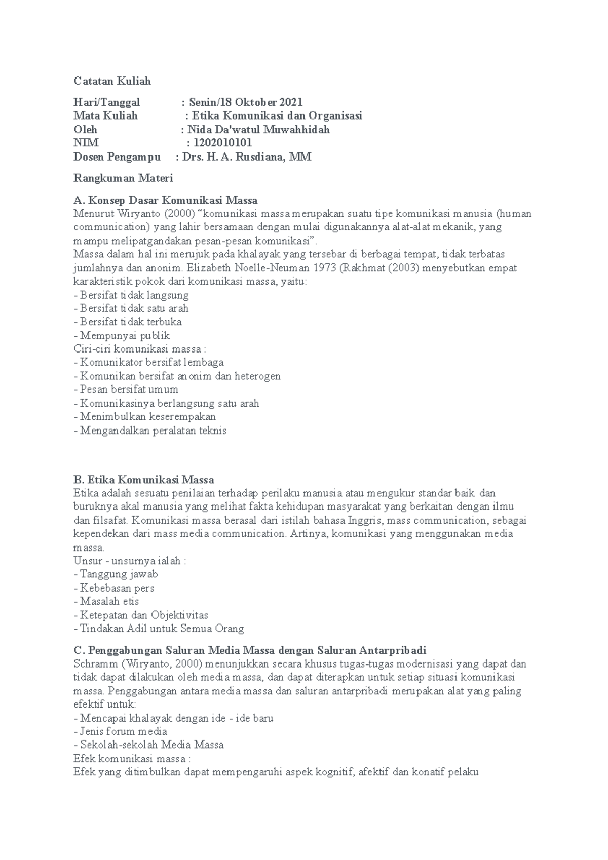 Catatan Kuliah pt 6 - resume materi konsep dasar komunikasi massa ...