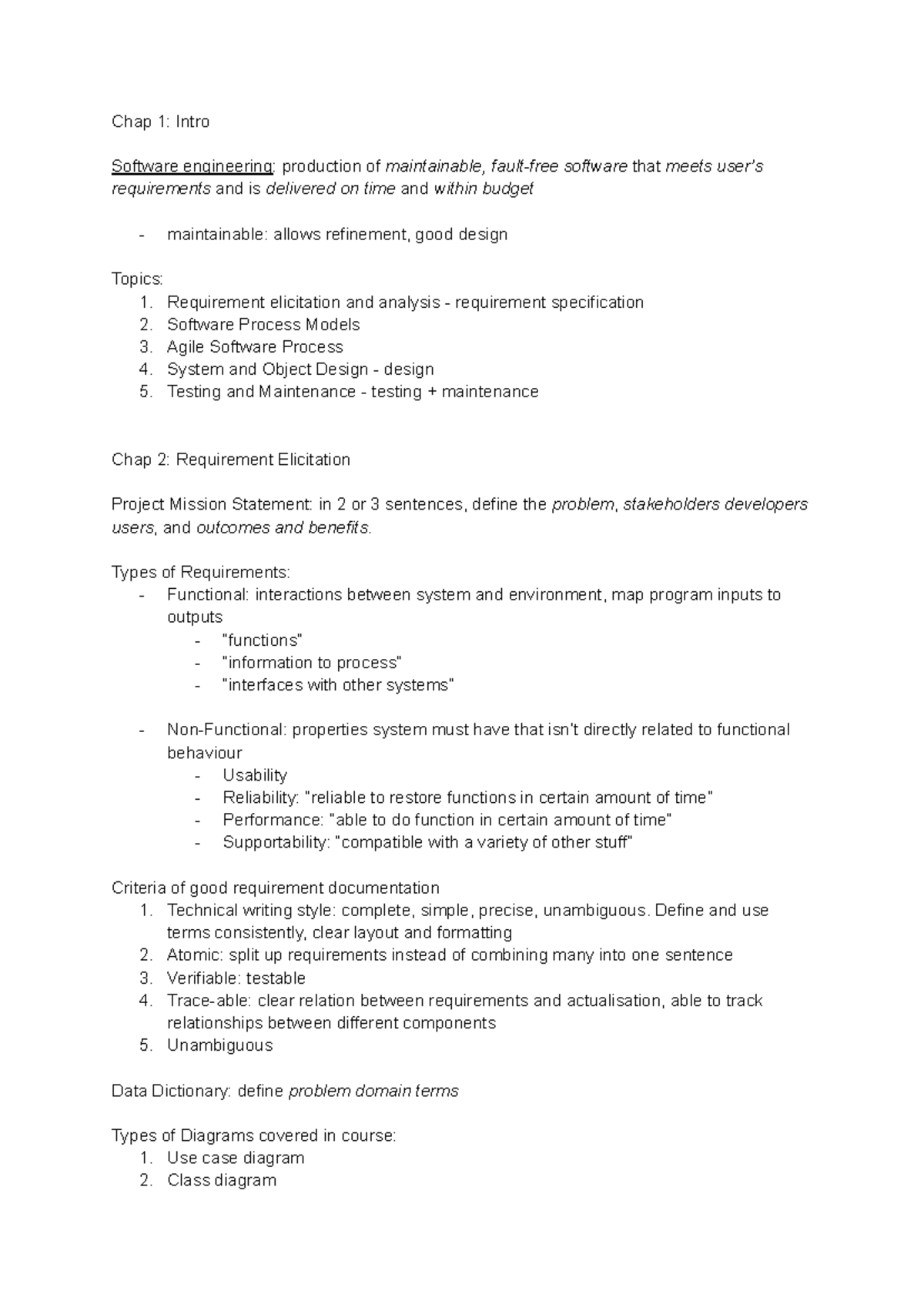 Swe Notes Summary Software Engineering Chap 1 Intro Software