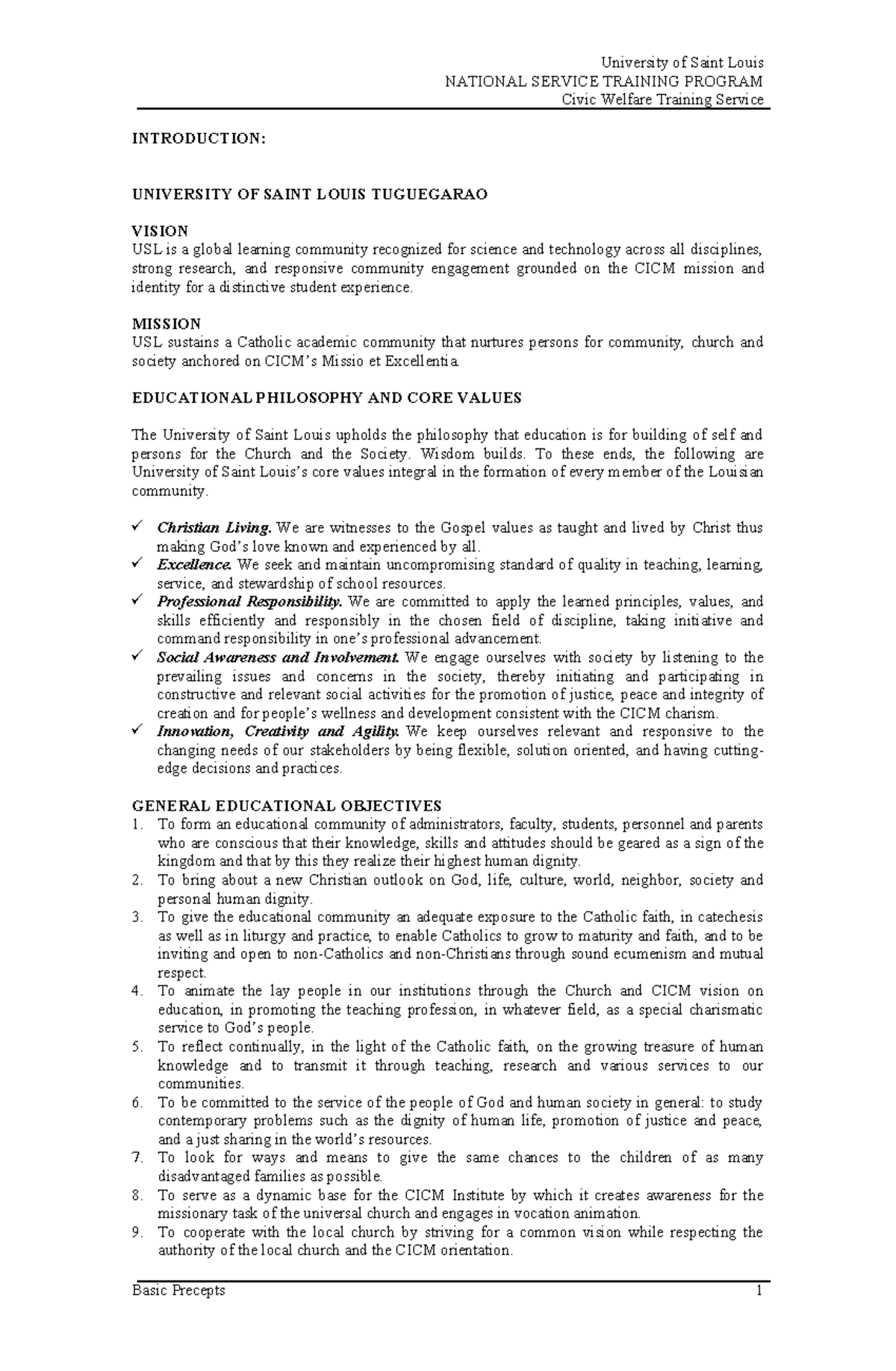 NSTP 1 LTS Module 1 - lesson - NATIONAL SERVICE TRAINING PROGRAM Civic ...