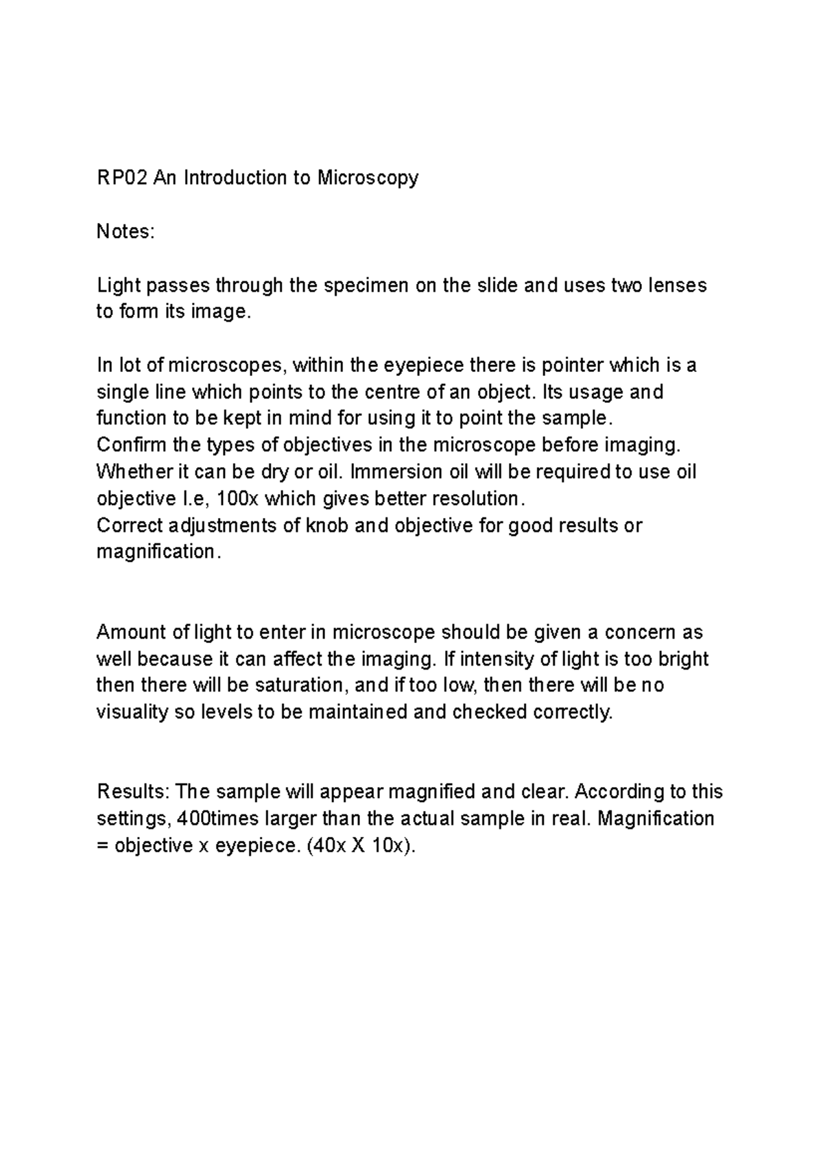 Microbiology report 2 notes and results. pdf - RP02 AQ IQWURdXcWiRQ WR ...