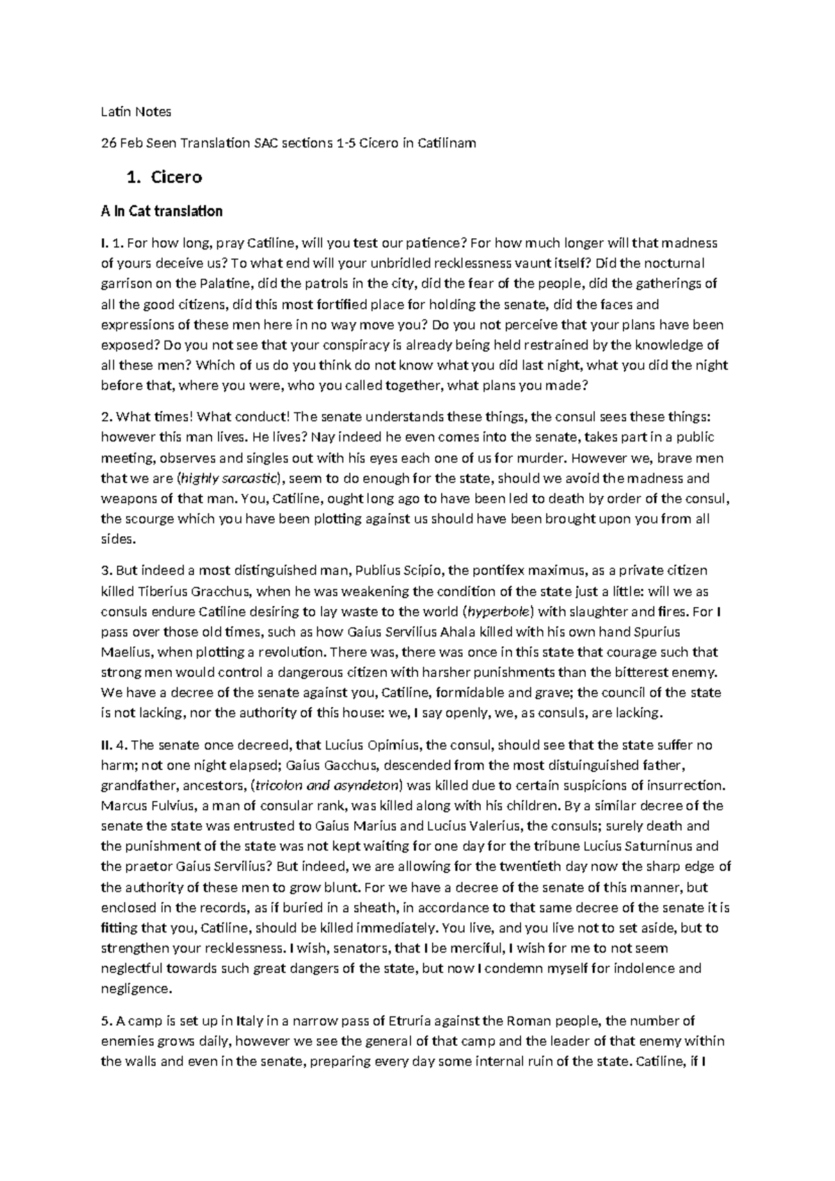 Latin Notes - Latin Notes 26 Feb Seen Translation SAC sections 1-5 ...