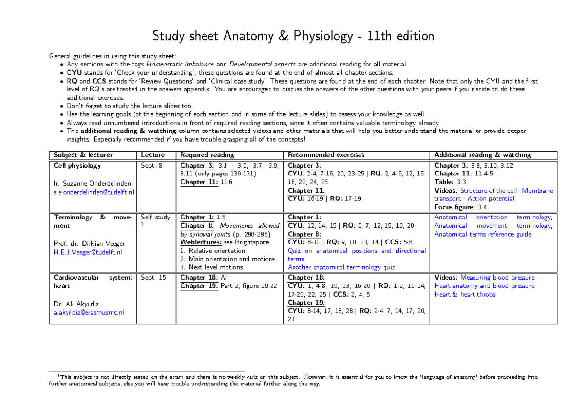 Study sheet eleventh edition quarter 1 - Study sheet Anatomy ...