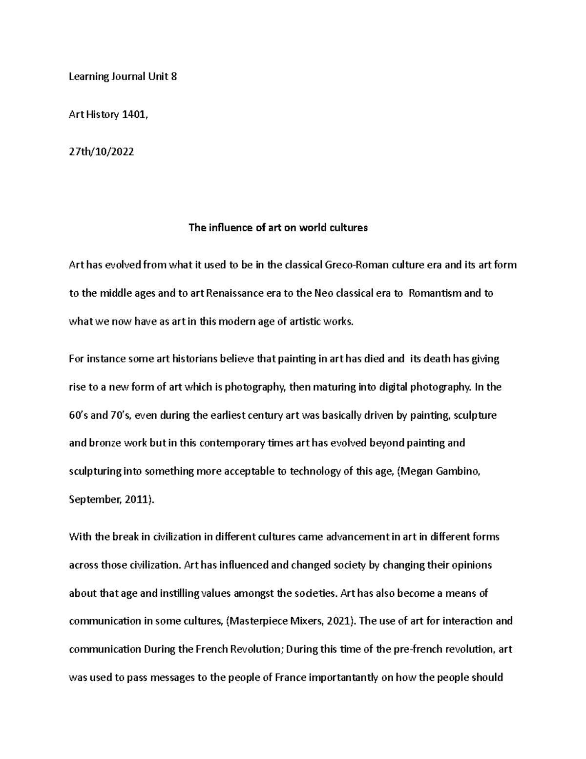 Learning Journal unit 8, art history - Learning Journal Unit 8 Art ...