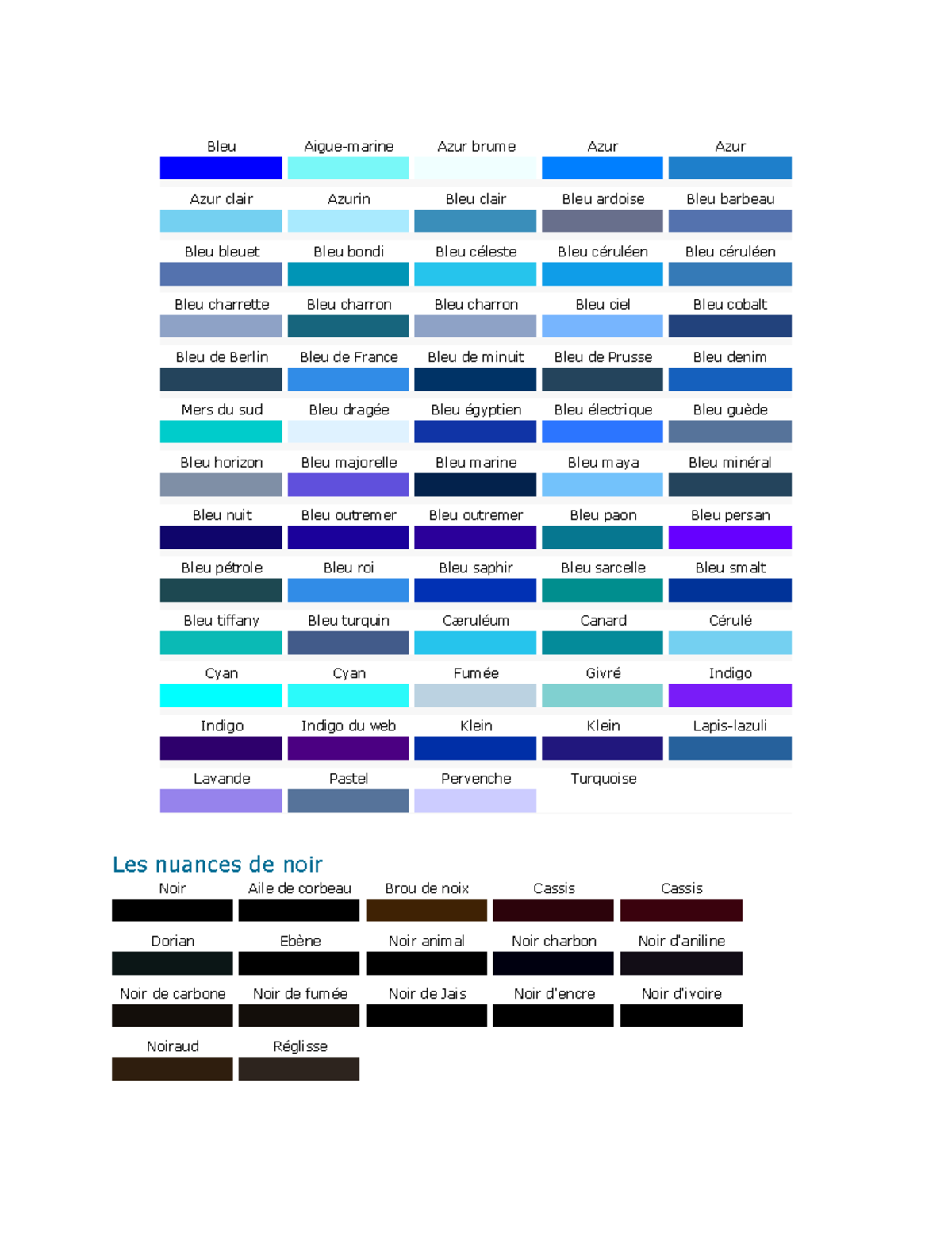 Séance 16 - Les nuances de couleur - Bleu Aigue-marine Azur brume Azur ...