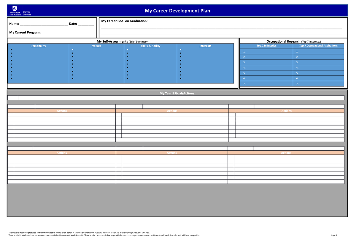 My Career Development Plan Template - This material has been produced ...