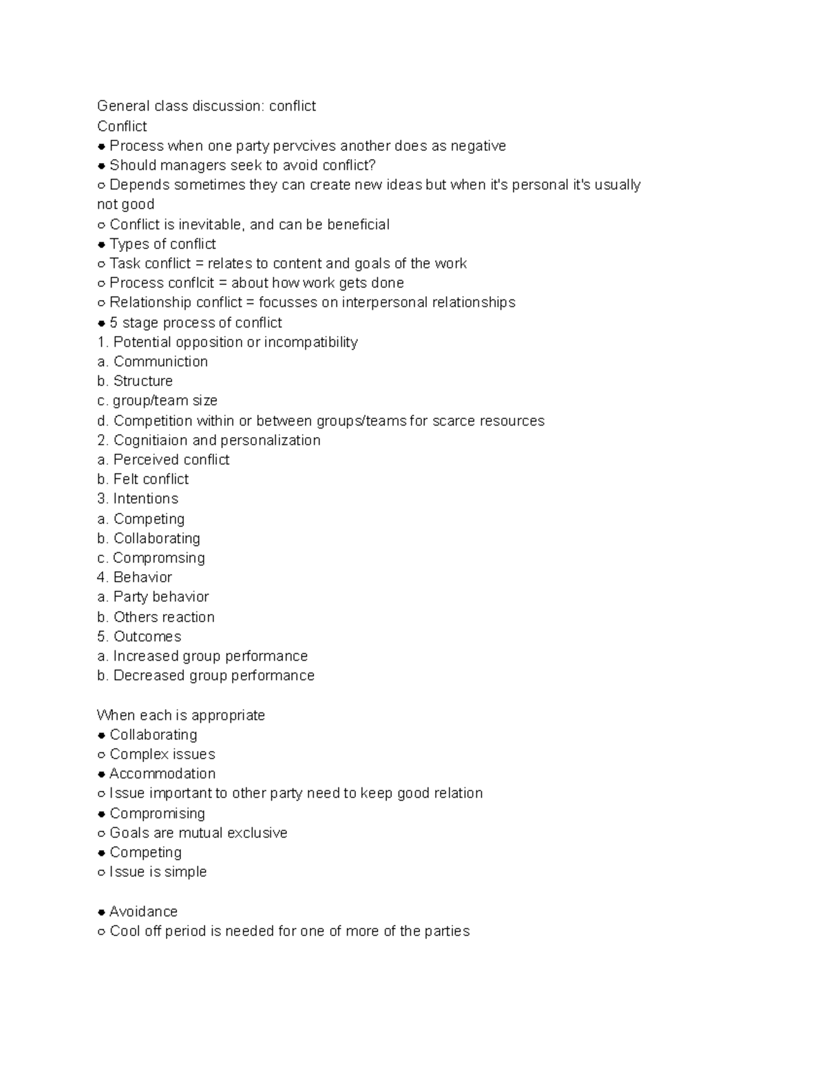 Conflict notes - General class discussion: conflict Conflict Process ...