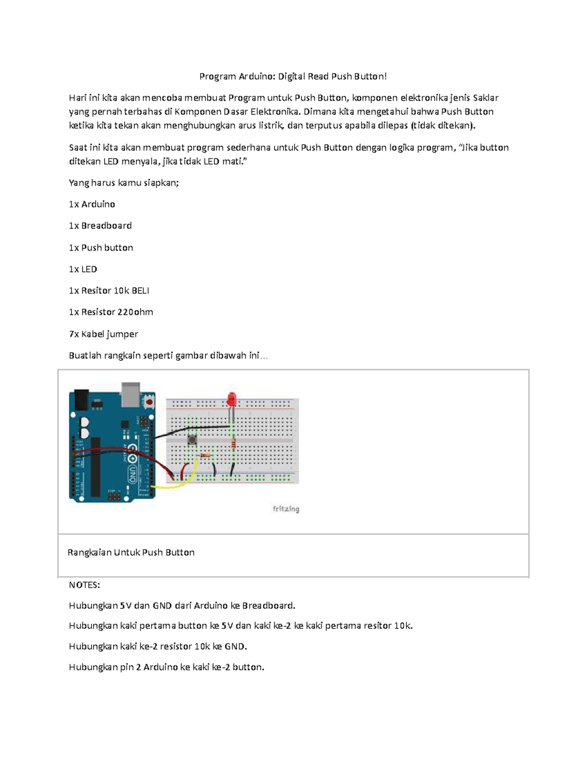 Latihan Push Button Dan Digital Read Program Arduino Digital Read