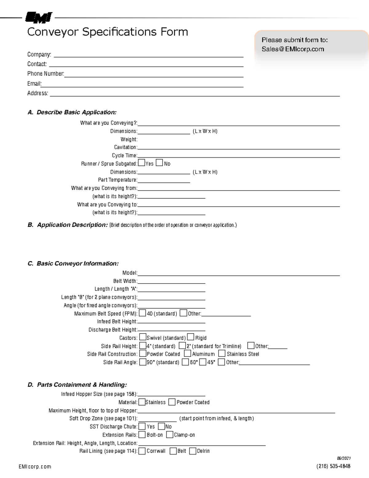 2 conveyor-specs - conveyor - Conveyor Specifications Form EMI corp ...